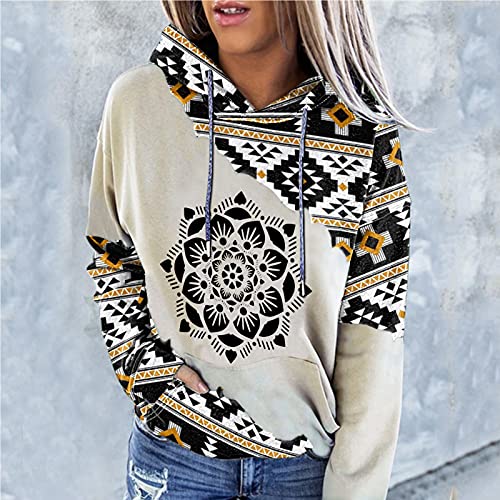 Winnerlion Women's Western Ethnic Print Sweatshirt Hoodie Vintage Casual Aztec Print Long Sleeve Shirt Pullover Tops (Black, M)