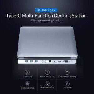 WPYYI 10 in 1 Type-c HUB TF&SD Card Reader VGA Mini DP HDMI-Compatible RJ45 PD Charger USB3.1 Laptop Hub