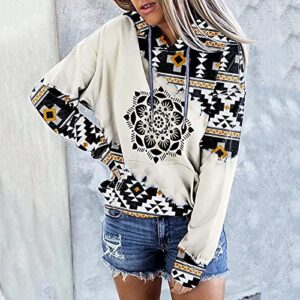 Winnerlion Women's Western Ethnic Print Sweatshirt Hoodie Vintage Casual Aztec Print Long Sleeve Shirt Pullover Tops (Black, M)