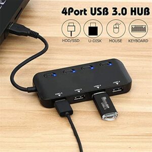 WPYYI USB 3.0 HUB 4 Ports Fast Speed Thin USB3.0 Splitter Cable LED Indicator Seperate Switches for PC Mouse Keyboard Computer