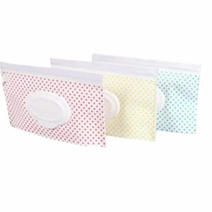 3 pcs wet wipes dispensers polka dot design portable refillable wet wipes bags, yellow+red+blue, medium