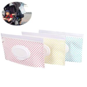 3 Pcs Wet Wipes Dispensers Polka Dot Design Portable Refillable Wet Wipes Bags, Yellow+red+blue, Medium