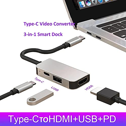 WPYYI USB Type C 3.1 to HDMI-Compatible USB 3.0 Dock Hub 3 in 1 USB C Adapter 4K Video PD Charge Converter