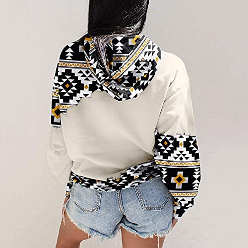 Winnerlion Women's Western Ethnic Print Sweatshirt Hoodie Vintage Casual Aztec Print Long Sleeve Shirt Pullover Tops (Black, M)