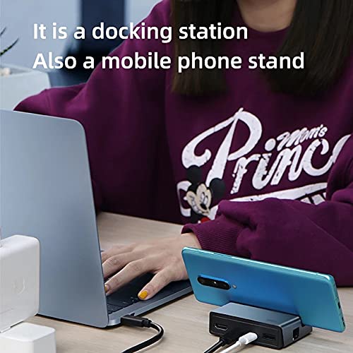 WPYYI USB C Hub Type-C Docking Station Type-C to 4K HDMI-Compatible PD SD/TF Card Reader RJ45 Phone Holder Stand