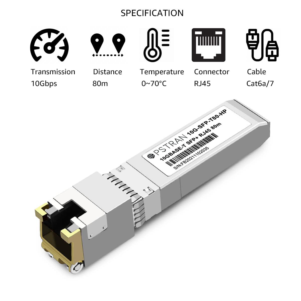 OPSTRAN 10GBASE-T SFP+ RJ45 Copper Transceiver Module Compatible with HPE Aruba ProCurve JL563B 10G SFP+ 80m Cat6a/7