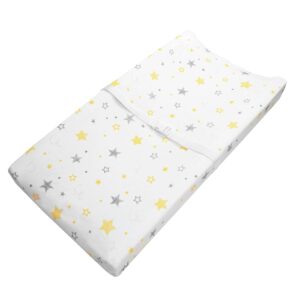 american baby company printed 100% cotton knit fitted contoured changing table pad cover - compatible with mika micky bassinet, golden yellow stars, for boys and girls