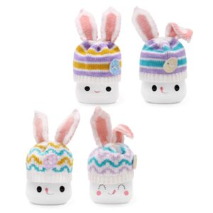 vansolinne easter marshmallow mug hats strip and wavy bunnies crochet ceramic cup toppers mini rabbit mug hat cover spring kitchen tiered tray decoration baubles eggs holiday celebration decor 4pcs