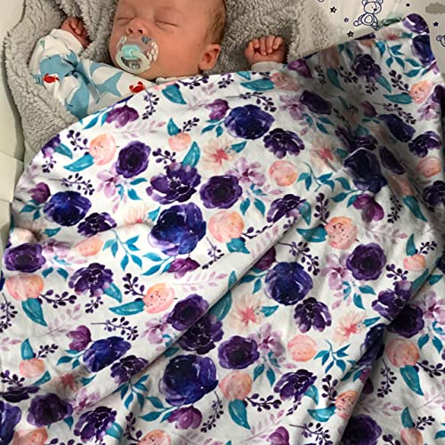 Baby Blanket, Purple Flowers, Nursery Bed Blanket, Infant Blanket, Toddler Blanket, Boy Girl Blanket Soft, Crib Blanket, Newborn Blanket, Minky Dimple Dot Blanket, Snuggle Up Cuddling Blanket