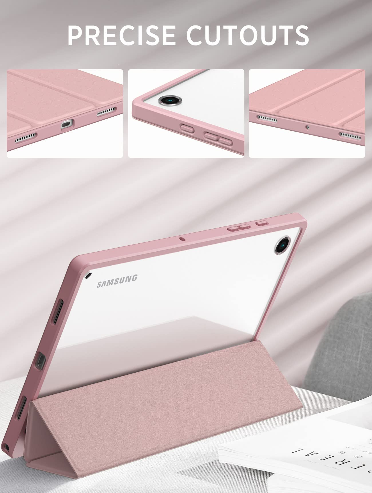 MoKo Case Fits Samsung Galaxy Tab A8 10.5 Inch 2022 (SM-X200/SM-X205/SM-X207), Tablet Case Transparent Back Cover with Auto-Wake Fit Samsung Galaxy Tab A8 2022, Pink