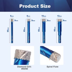 Dry Diamond Drill Bit Set,BRSCHNITT 5pcs 6 6 8 10 12 mm Diamond Hole Saw Core Drill Bit with Round Shank for Porcelain Tile Ceramic Stone Granite Marble,Dry Drilling Diamond Core Drill Bit Kit