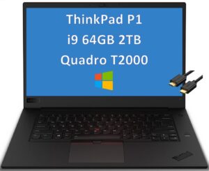 2021 lenovo thinkpad p1 gen 3 15.6 fhd mobile workstation laptop (intel 8-core i9-10885h, 64gb ram, 2tb pcie ssd, quadro t2000 graphics) backlit , thunderbolt, fingerprint, windows 10 pro (renewed)