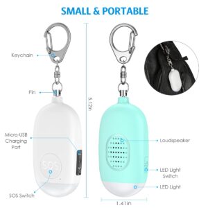 (Upgraded New Version) Safe Sound Personal Alarm, 130dB Rechargeable Safesound Security Alarm Keychain, Emergency Self Defense Alarm with, for Kids, Women, Elderly (2 Pack-White&Blue)