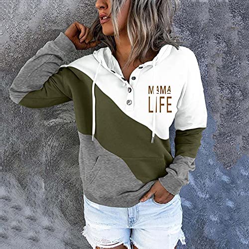 Winnerlion Women's Hoodies Sweatershirt for Ladies Casual Loose Color Blocking Long-Sleeved Printed Hooded Pullover Top (Green, XL)