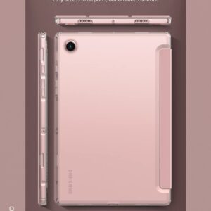 MoKo Case Fits Samsung Galaxy Tab A8 10.5 Inch 2022 (SM-X200/SM-X205/SM-X207), Slim Case Trifold Stand with Auto Sleep/Wake Function and Soft TPU Translucent Frosted Back Cover, Pink