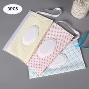 3 Pcs Wet Wipes Dispensers Polka Dot Design Portable Refillable Wet Wipes Bags, Yellow+red+blue, Medium