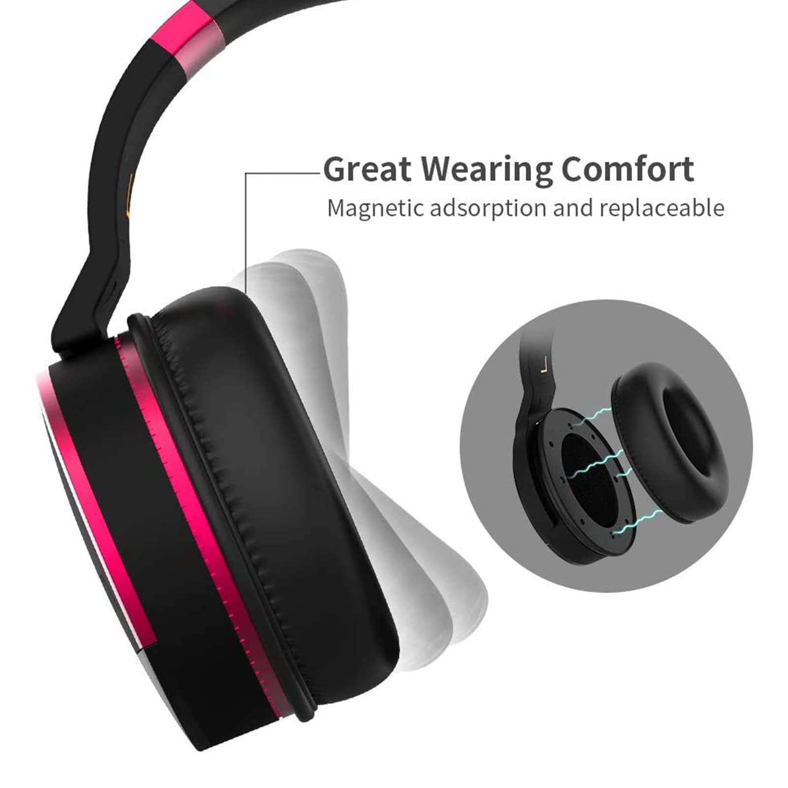 ZPVGZY Yagoolh E8 Bluetooth Headphones Wireless Headphones Active Noise Cancelling Headphones Over Ear with Microphone, Soft Protein Earpads, 30 Hours Playtime for Travel/Work (Rose Red)