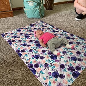 Baby Blanket, Purple Flowers, Nursery Bed Blanket, Infant Blanket, Toddler Blanket, Boy Girl Blanket Soft, Crib Blanket, Newborn Blanket, Minky Dimple Dot Blanket, Snuggle Up Cuddling Blanket