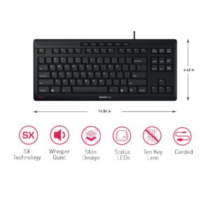 CHERRY Stream Keyboard TKL Wired USB TenKeyLess Compact Version without Number Pad. Silent Keystroke. Ideal for Office and Industrial Use.