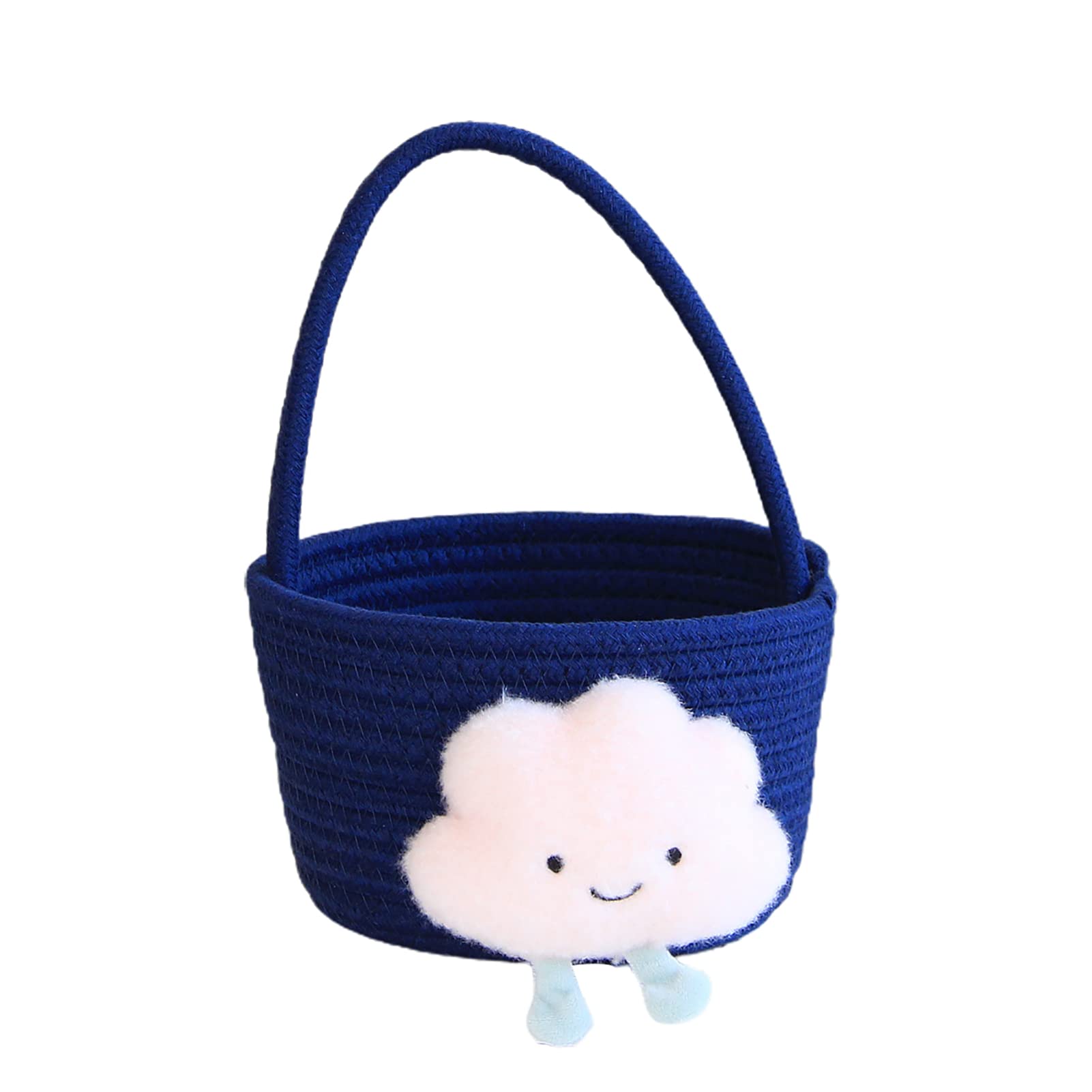 AkoMatial Cotton Rope Basket Sturdy Handle Storage Basket Lightweight Soft-Touching Dark Blue