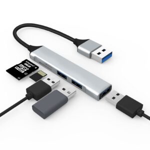 usb hub, 5 in 1 usb 3.0 adapter with 3 x usb 3.0 ports and sd/tf card reader, compatible with pc, macbook air, mac pro/mini, imac, surface pro, xps, ps4, ps5, xbox one, flash drive, mobile hdd etc