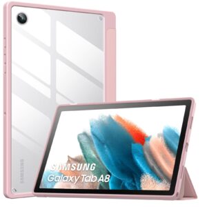 moko case fits samsung galaxy tab a8 10.5 inch 2022 (sm-x200/sm-x205/sm-x207), tablet case transparent back cover with auto-wake fit samsung galaxy tab a8 2022, pink