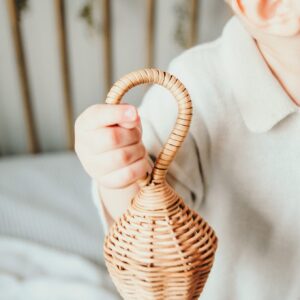 Neka Rattan Rattle | Montessori Handmade Ages 3 Months and Up, Baby Bear Brown, Shaker Rattle (Classic)