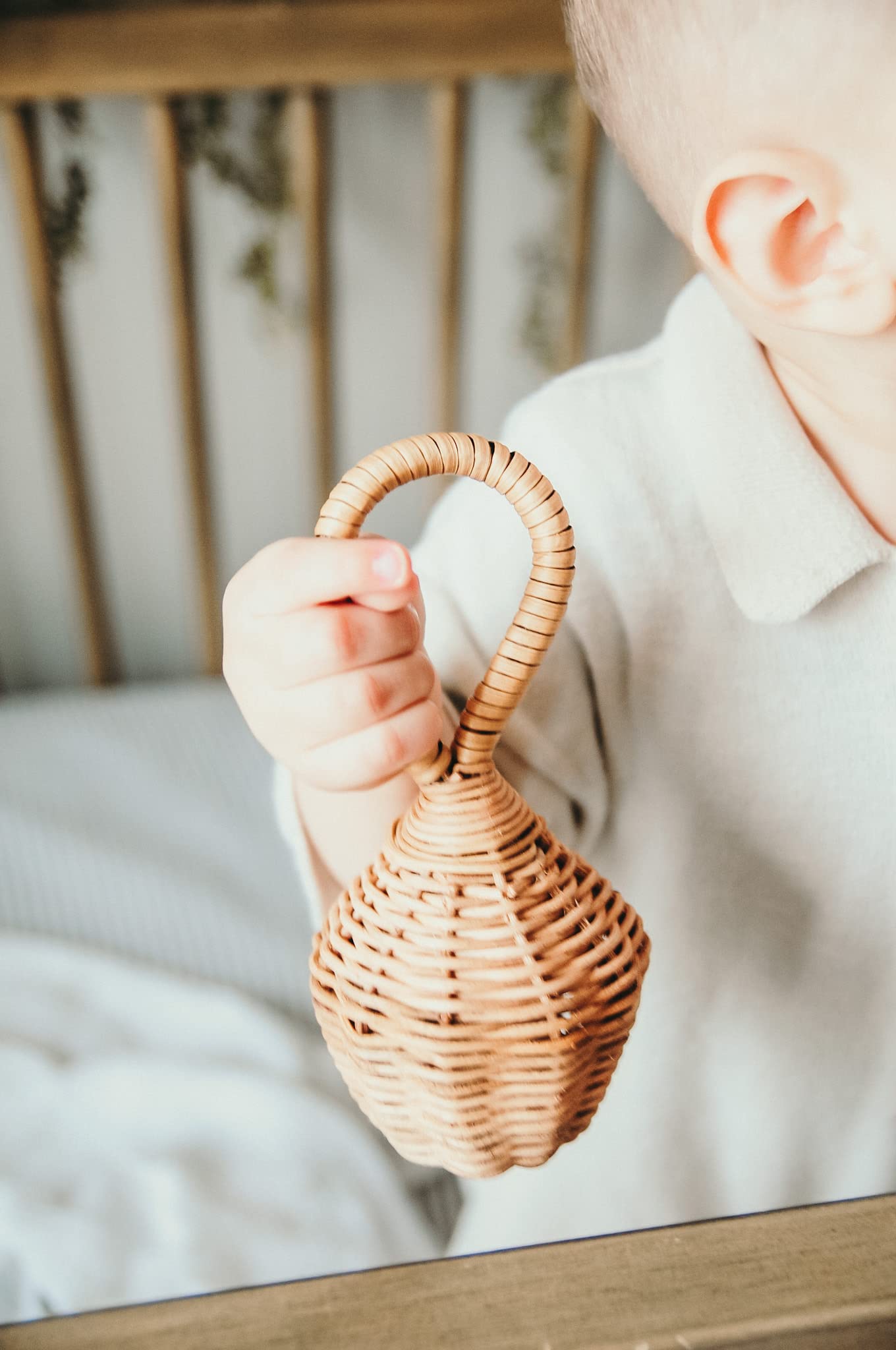 Neka Rattan Rattle | Montessori Handmade Ages 3 Months and Up, Baby Bear Brown, Shaker Rattle (Classic)