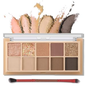 erinde 10 colors eyeshadow palette makeup - matte shimmer glitter brown eye shadow, ultra-blendable, high pigmented, naturing-looking, neutral nude eyeshadow palette with professional brush, sunset