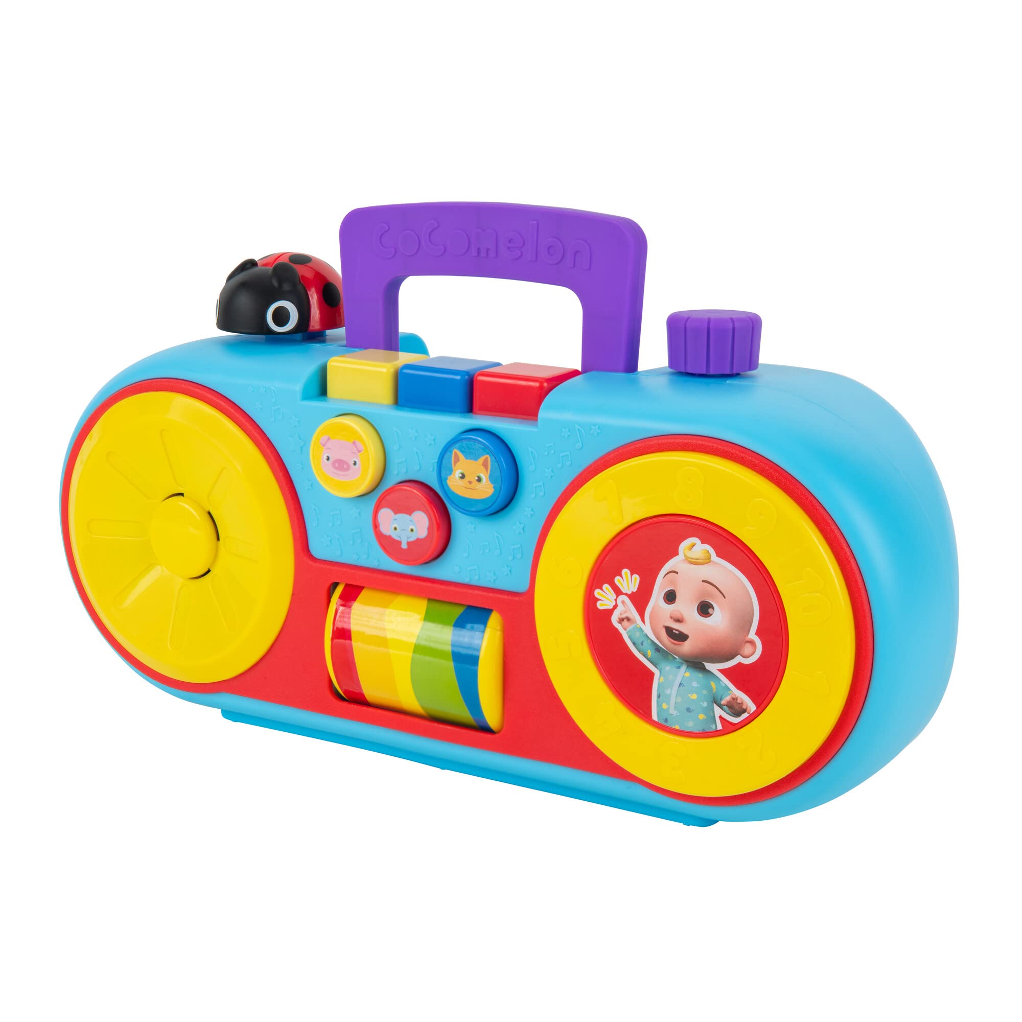 CoComelon Dance and Play Boombox, 8 Full Songs, Colors, Animal Sounds, Numbers- Educational Music Toys, Carry N’ Go Handle, Toys for Kids and Preschoolers