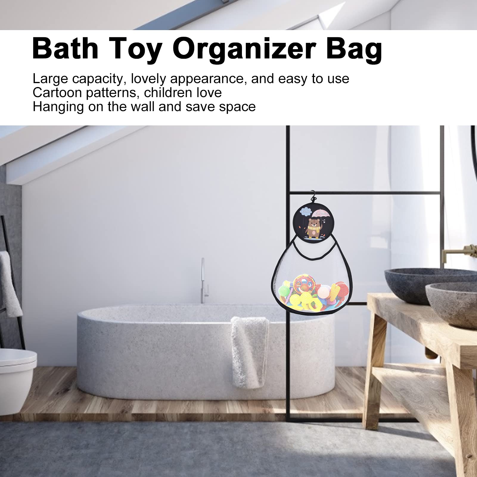 Bath Toy Organizer, Bath Toy Bag Hanging Bath Toy Storage with Quick Drying Mesh for Kids Toddlers Bathroom Toy