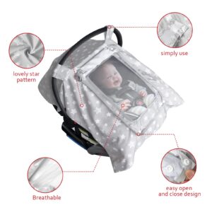 Baby Car Seat Cover for Boys Girls, Adjustable Peep & Breathable Mesh Window, Infant Carseat Canopy Fit All Seasons, Suitable for Various Stroller