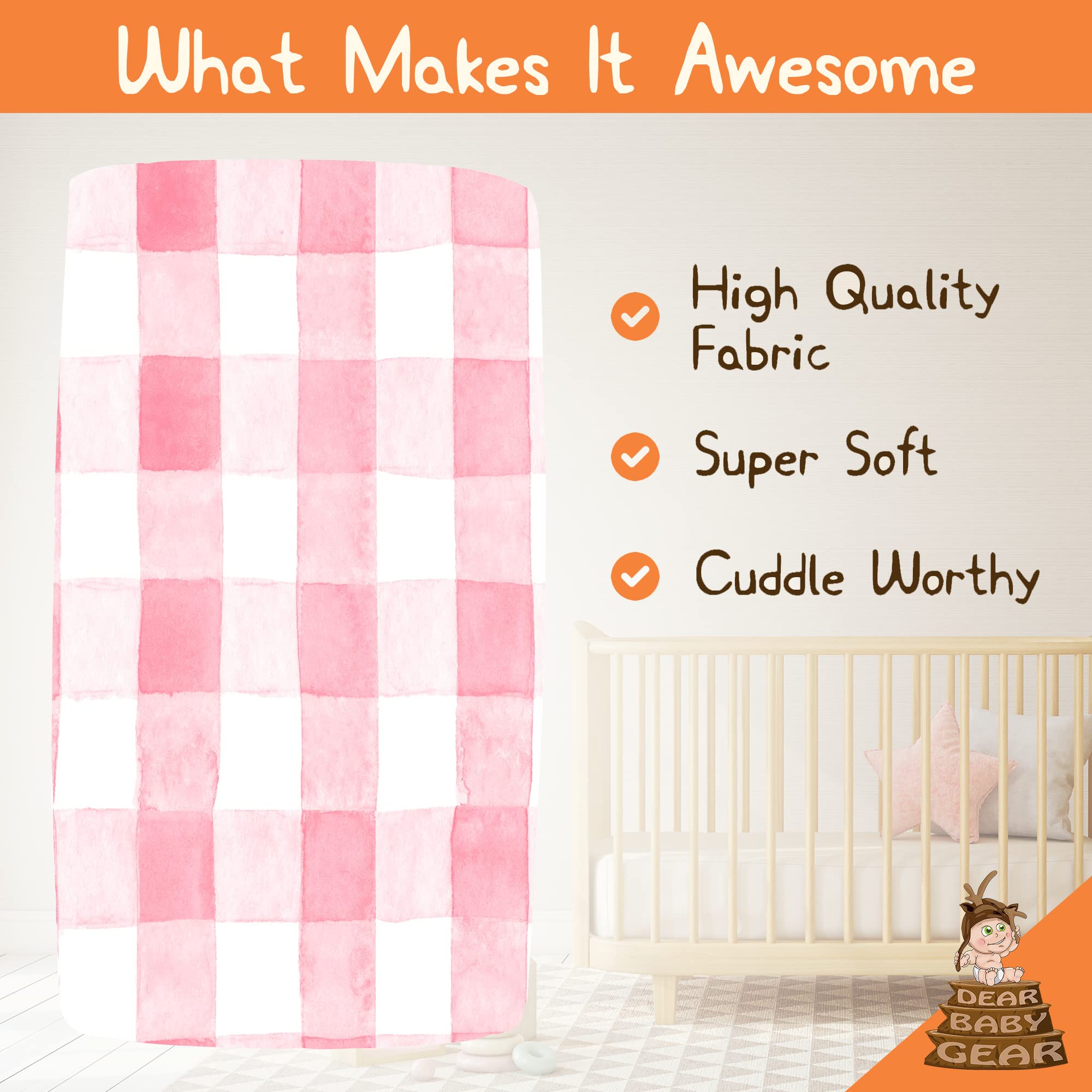 Dear Baby Gear Deluxe Crib Sheet Cotton Polyester Baby Crib Sheets, Soft Machine-Washable Crib Mattress Sheet, Baby Bed Sheets - Watercolor White Pink Plaid - 52"x28"x10"