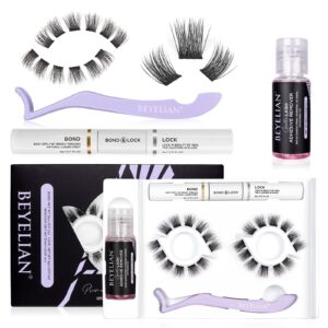 beyelian at home eyelash extension kit, diy eyelash extension kit, individual eyelash extensions, lash clusters 24 superfine band eyelashes with bond & lock, super gentle remover(802, 10 mm)