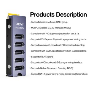 JEYI NVMe M.2 to 5 Sata Adapter, Internal 5 Port Non-RAID SATA III 6GB/s M.2 NVMe Adapter Card for Desktop PC Support SSD and HDD