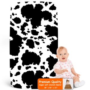 dear baby gear deluxe crib sheet cotton polyester baby crib sheets, soft machine-washable crib mattress sheet, baby bed sheets w/black and white holstein cow print, 28" x 52" x 10"