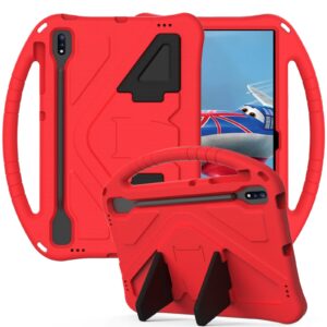 kids case for samsung galaxy tab s7 fe/s7+/s8+/s9+/s9 fe+ 12.4", techcircle light weight shock proof eva foam handle rugged stand protective case for galaxy tab s9 fe+ 2023/s8 plus 2022/s7+, red