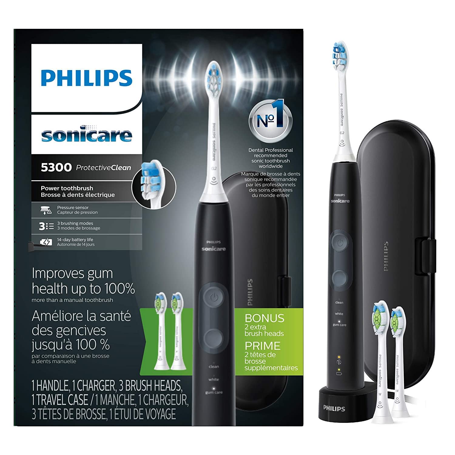 Philips Sonicare ProtectiveClean 5300 Rechargeable Electric Toothbrush - Plaque Control with Pressure Sensor, Up to 2 Weeks Operating Time