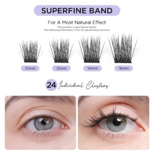 BEYELIAN At Home Eyelash Extension Kit, DIY Eyelash Extension Kit, Individual Eyelash Extensions, Lash Clusters 24 Superfine Band Eyelashes with Bond & Lock, Super Gentle Remover(802, 10 mm)