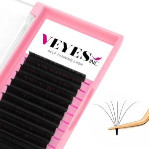 veyes inc easy fan volume lash extensions 03 05 07 j/b/l/c/cc/d/dd curl 8-25mm mixed & single length tray, matte black self fanning eyelashes, professional supplies for lash techs (0.05 d 15-20mm)