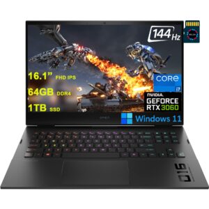 hp omen 16 gaming laptop i 16.1” full hd ips 144hz 7ms i 11th gen intel 8-core i7-11800h i 64gb ddr4 1tb ssd i geforce rtx 3060 6gb i thunderbolt backlit win11 + 32gb microsd card