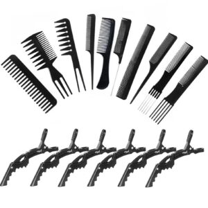 16pack styling comb set for women:10pcs hair stylists styling comb and 6pcs alligator styling sectioning clips,professional hair comb set great for all hair types,can meet your different needs (black)