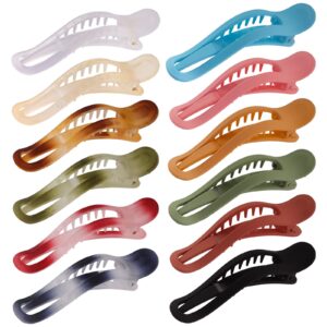 Magicsky 12 PCS Alligator Hair Claw Clips, French Matte Barrette Non-Slip Large Duckbill, Functional Raised & Wide Teeth Hair Decor Grip, Styling Beauty Accessory for Women and Girls Thick Thin Hair