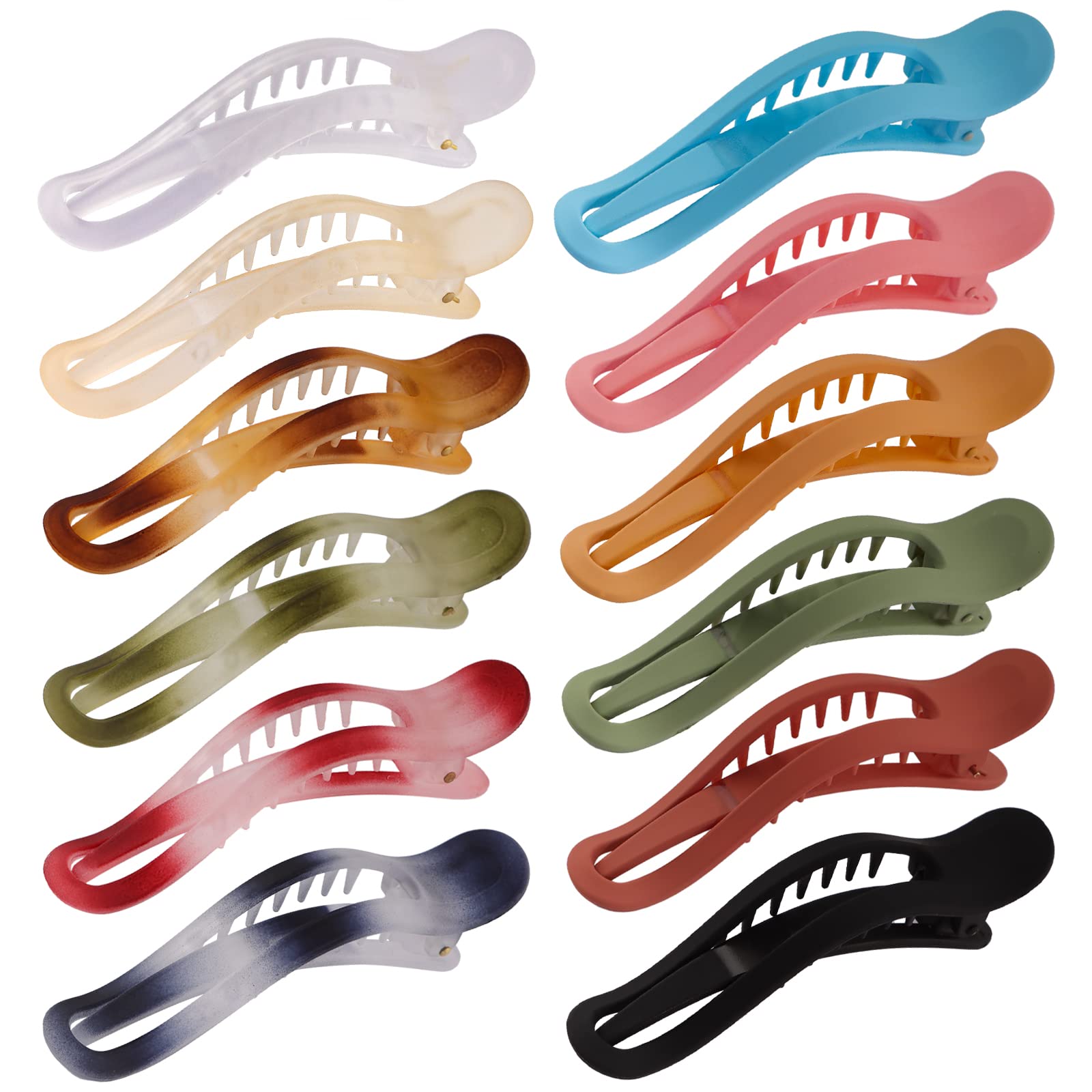 Magicsky 12 PCS Alligator Hair Claw Clips, French Matte Barrette Non-Slip Large Duckbill, Functional Raised & Wide Teeth Hair Decor Grip, Styling Beauty Accessory for Women and Girls Thick Thin Hair