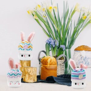 Vansolinne Easter Marshmallow Mug Hats Strip and Wavy Bunnies Crochet Ceramic Cup Toppers Mini Rabbit Mug Hat Cover Spring Kitchen Tiered Tray Decoration Baubles Eggs Holiday Celebration Decor 4PCS