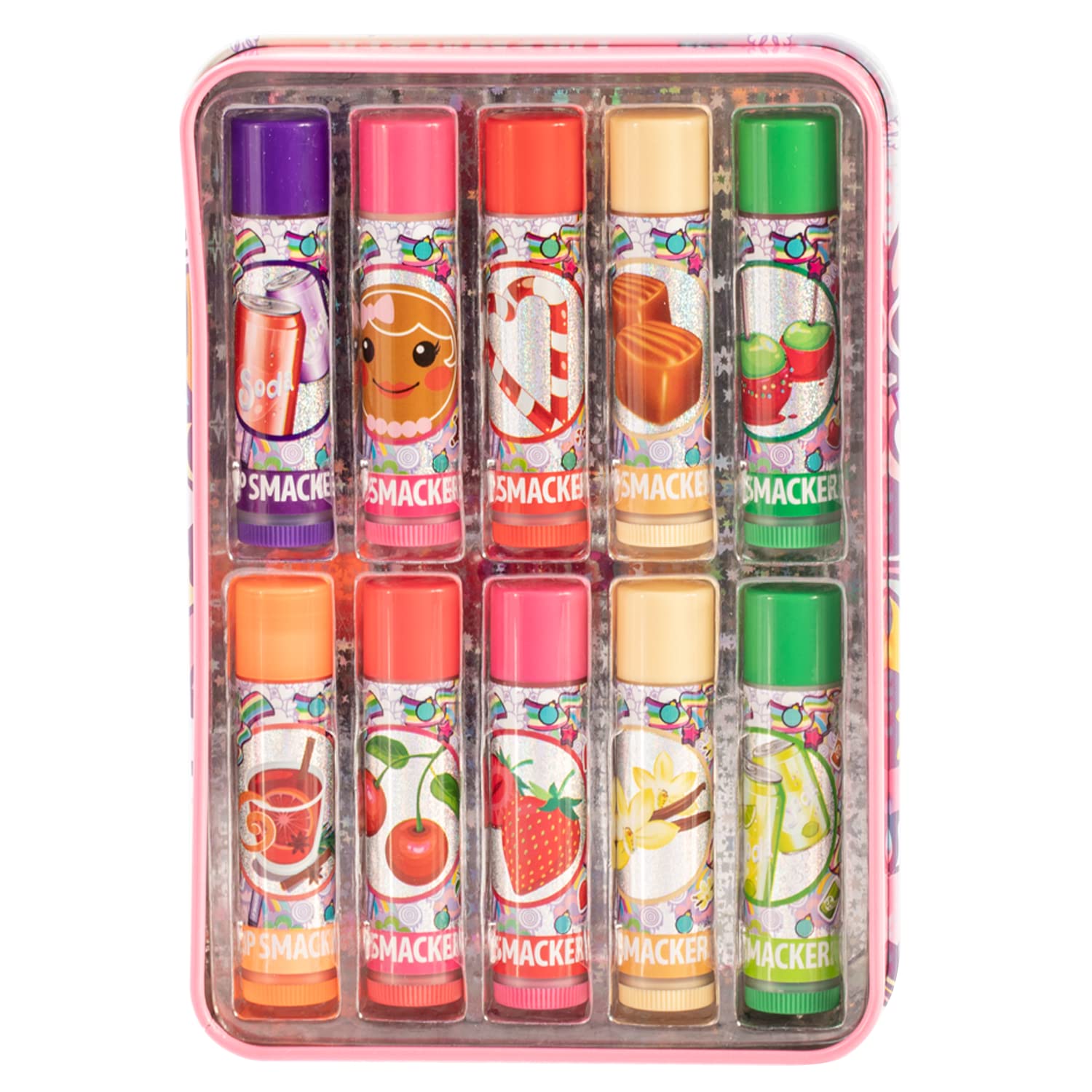 Lip Smacker Holiday Christmas Flavored Lip Balm 10-Piece Tin, Christmas Flavors