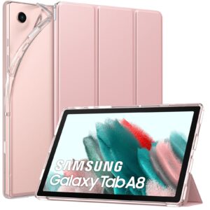 moko case fits samsung galaxy tab a8 10.5 inch 2022 (sm-x200/sm-x205/sm-x207), slim case trifold stand with auto sleep/wake function and soft tpu translucent frosted back cover, pink