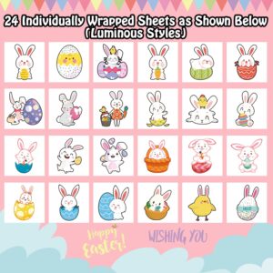 Partywind Luminous Easter Party Decorations, 24 Individually Wrapped Sheets Temporary Tattoos for Kids Easter Basket Stuffers, Easter Tattoo Stickers for Party Supplies