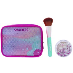 lip smacker sparkle & shine magic shimmer powder, makeup bag, makeup brush for girls gift kit mermaid