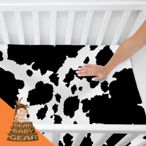 Dear Baby Gear Deluxe Crib Sheet Cotton Polyester Baby Crib Sheets, Soft Machine-Washable Crib Mattress Sheet, Baby Bed Sheets w/Black and White Holstein Cow Print, 28" x 52" x 10"